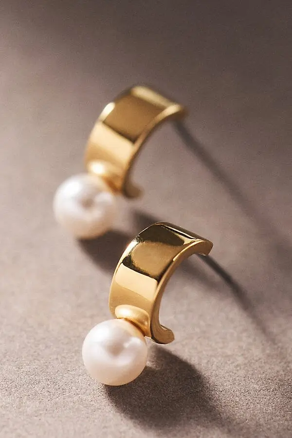 Nadri Bianca Mini Hoop Earrings With Pearl Drops