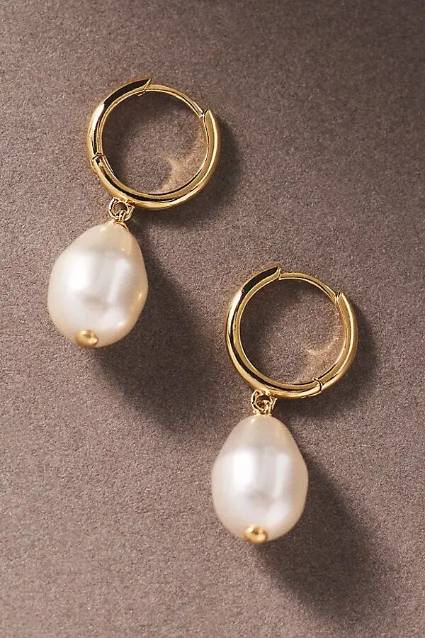 Nadri Pearl Leverback Hoop Earrings