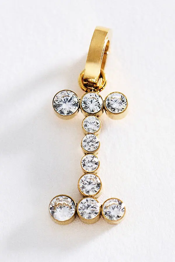Anthropologie Bezel Pavé Crystal Initial Charm - I