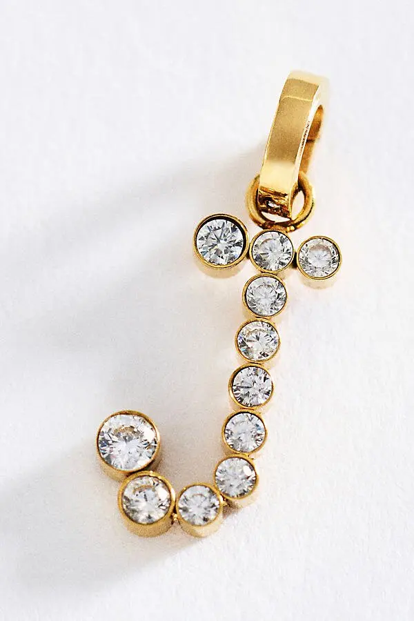 Anthropologie Bezel Pavé Crystal Initial Charm - J