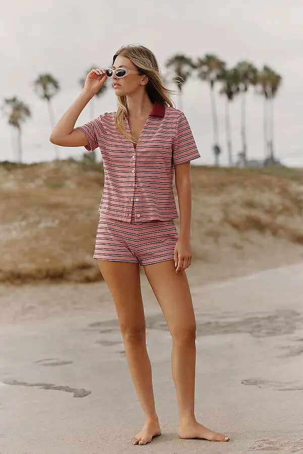 SUNDAY IN BROOKLYN Terrycloth Striped Mid-rise Shorts