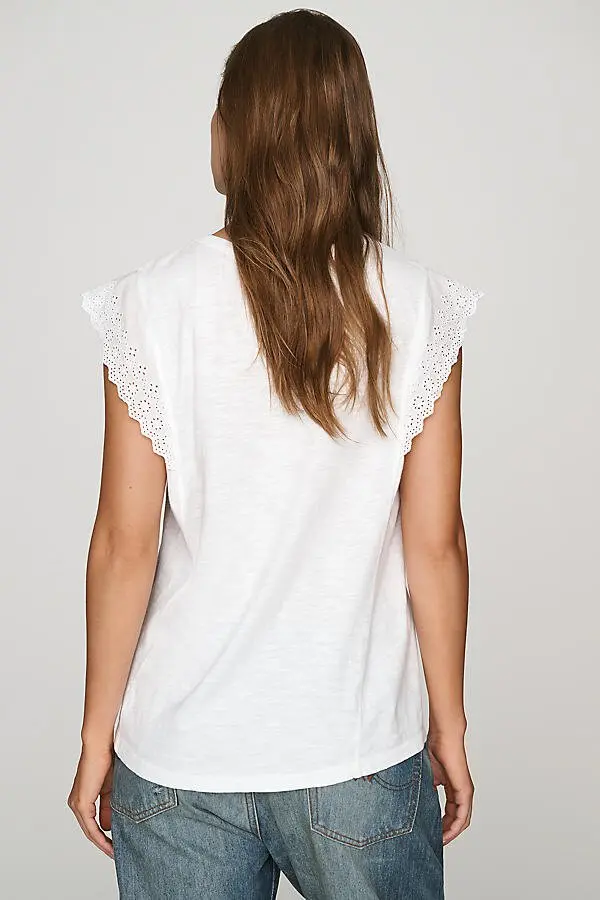 Wilt 100% Cotton Eyelet Cap Sleeve Tee - White