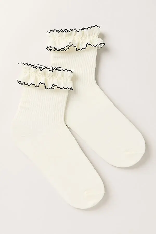 HIGH HEEL JUNGLE Sheer Frilly Socks - White