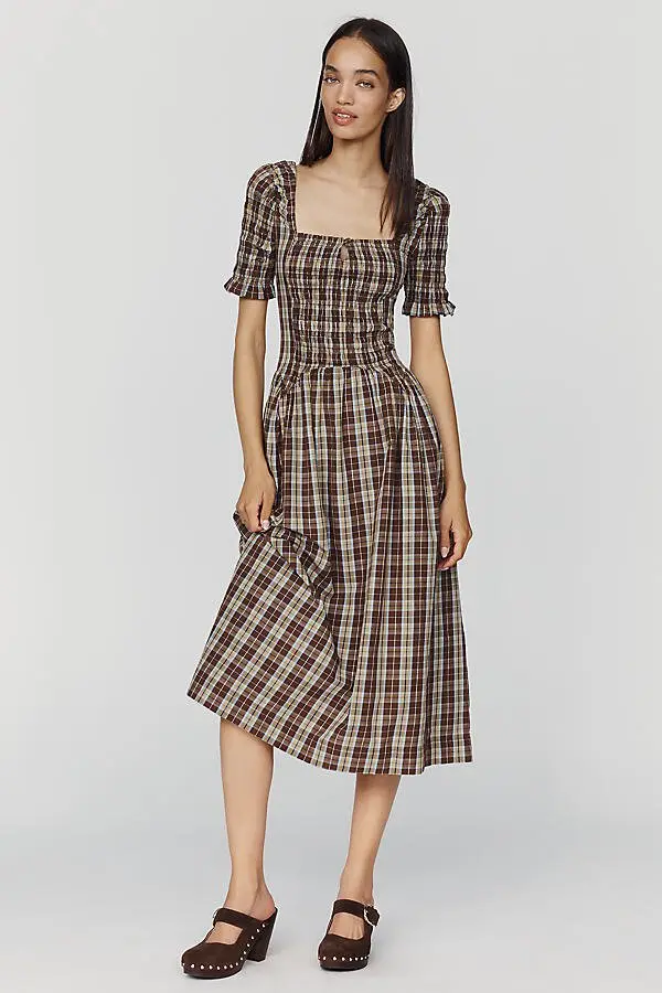 DAMSON MADDER Emmy Shirred Midi Dress
