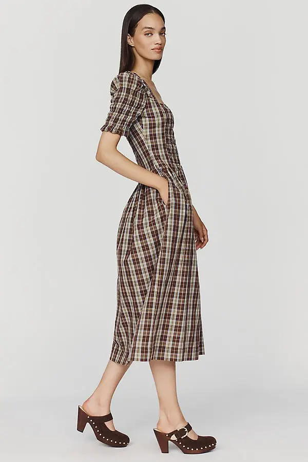 DAMSON MADDER Emmy Shirred Midi Dress