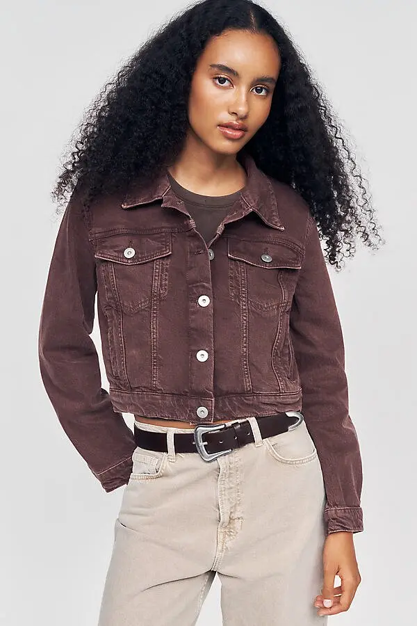 PILCRO Shrunken Denim Trucker Jacket - Chocolate