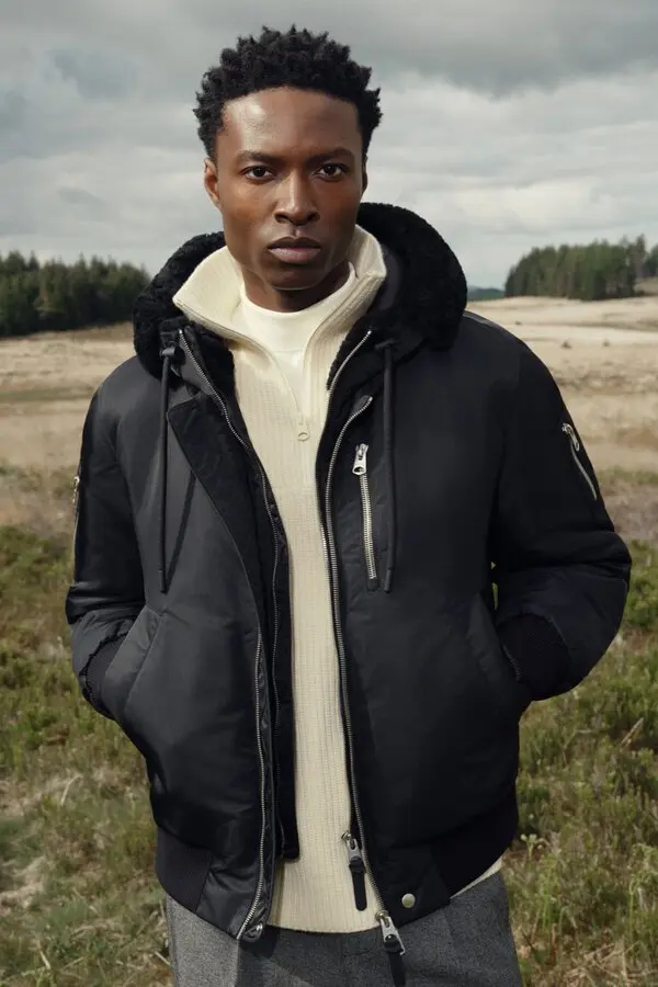 Mackage August-z Bomber Jacket With Shearling-trimmed Hood - Black