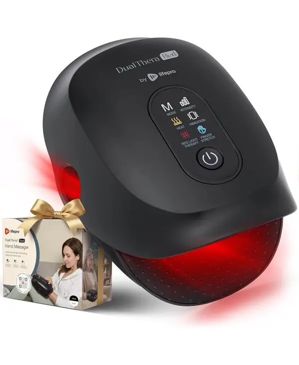 LIFEPRO Dualthera Hand Massager With Red Light Therapy - Black