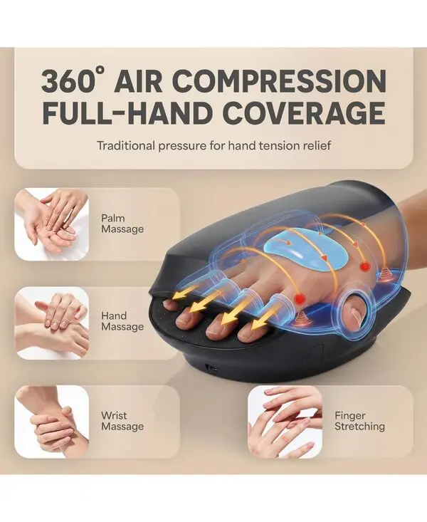LIFEPRO Dualthera Hand Massager With Red Light Therapy - Black