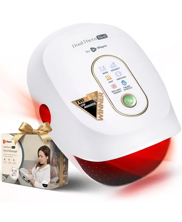 LIFEPRO Dualthera Hand Massager With Red Light Therapy - White