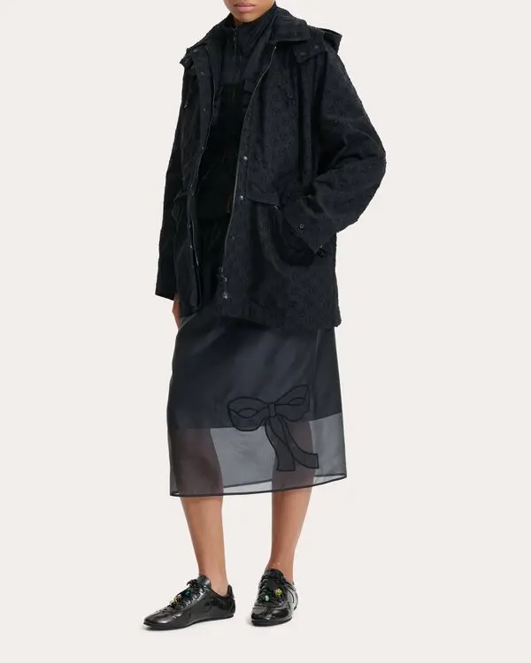 Cecilie Bahnsen Bria Embroidered Organza Midi Skirt - Black