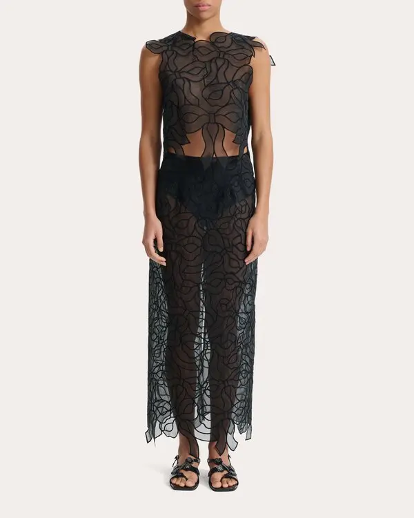 Cecilie Bahnsen Aya Sheer Organza Embroidered Bow Top