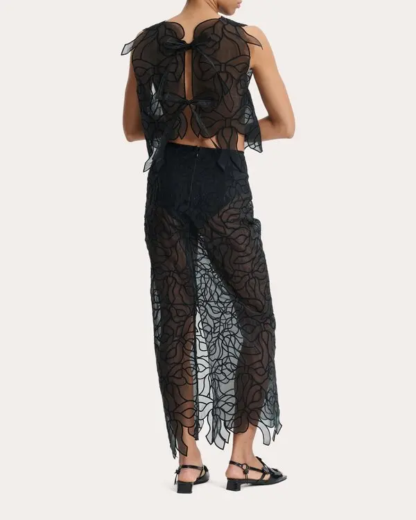Cecilie Bahnsen Aya Sheer Organza Embroidered Bow Top