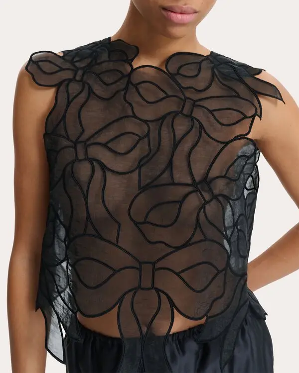 Cecilie Bahnsen Aya Sheer Organza Embroidered Bow Top