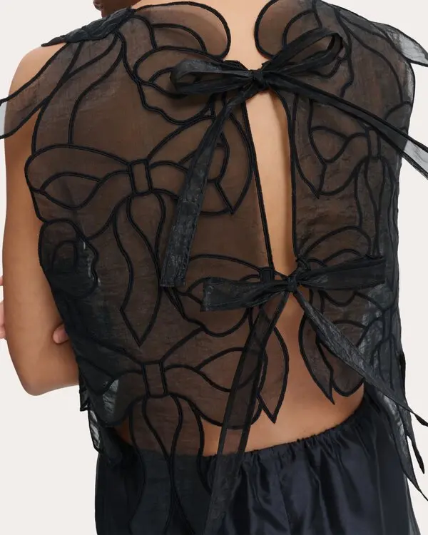 Cecilie Bahnsen Aya Sheer Organza Embroidered Bow Top