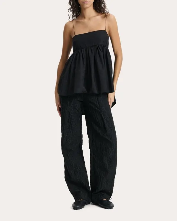 Cecilie Bahnsen Ditsy Bellis Jacquard Babydoll Top With Bow Detail - Black