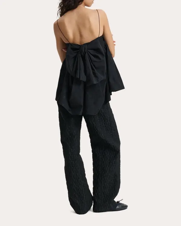 Cecilie Bahnsen Ditsy Bellis Jacquard Babydoll Top With Bow Detail - Black