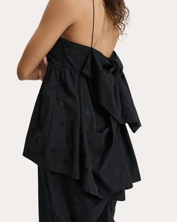 Cecilie Bahnsen Ditsy Bellis Jacquard Babydoll Top With Bow Detail - Black