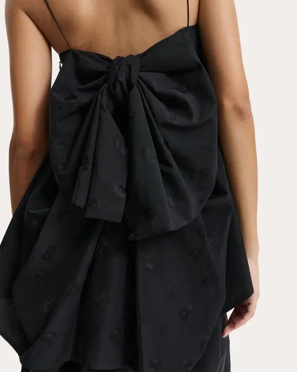 Cecilie Bahnsen Ditsy Bellis Jacquard Babydoll Top With Bow Detail - Black