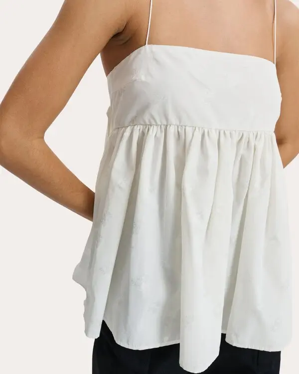 Cecilie Bahnsen Ditsy Bellis Jacquard Babydoll Top - White