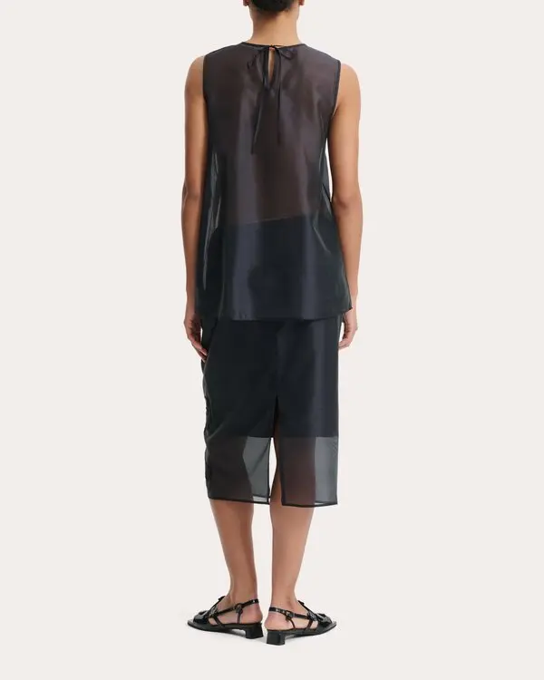 Cecilie Bahnsen Alba Sheer Embroidered Organza Sleeveless Top - Black