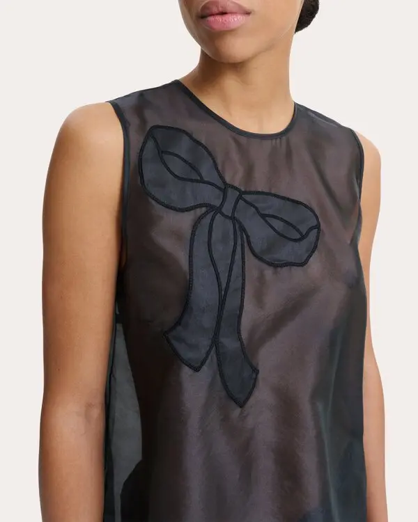 Cecilie Bahnsen Alba Sheer Embroidered Organza Sleeveless Top - Black