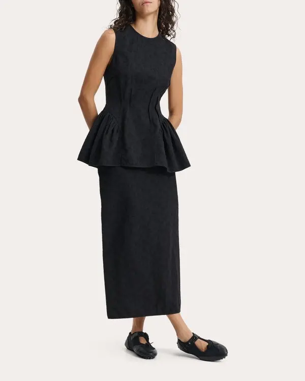 Cecilie Bahnsen Eira Matelassé Boned Peplum Top - Black