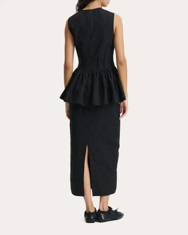 Cecilie Bahnsen Eira Matelassé Boned Peplum Top - Black