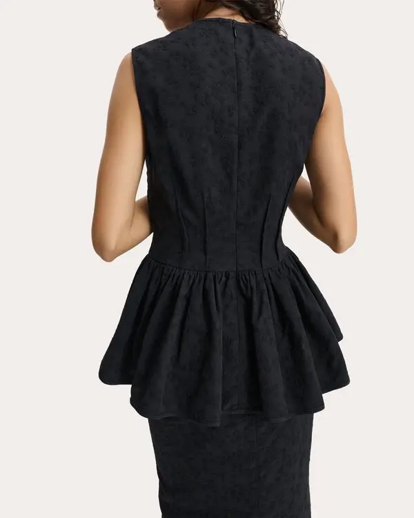 Cecilie Bahnsen Eira Matelassé Boned Peplum Top - Black