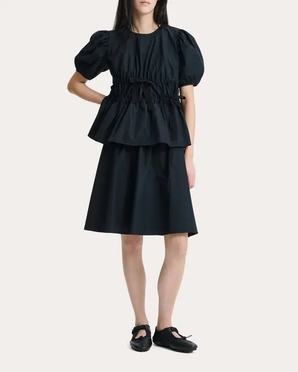 Cecilie Bahnsen Poplin Gathered Peplum Top With Puffed Sleeves