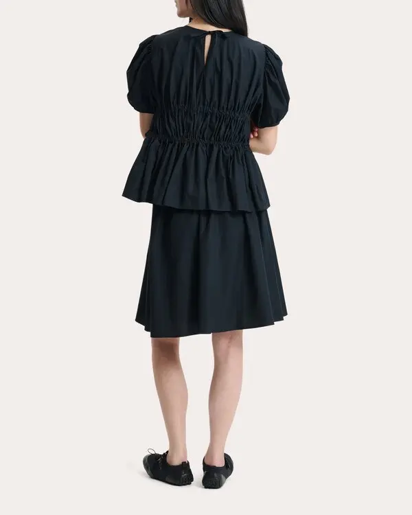 Cecilie Bahnsen Poplin Gathered Peplum Top With Puffed Sleeves