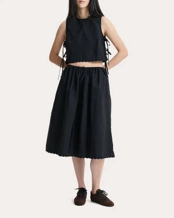Cecilie Bahnsen Feeba Embroidered Taffeta Bow Crop Top - Black