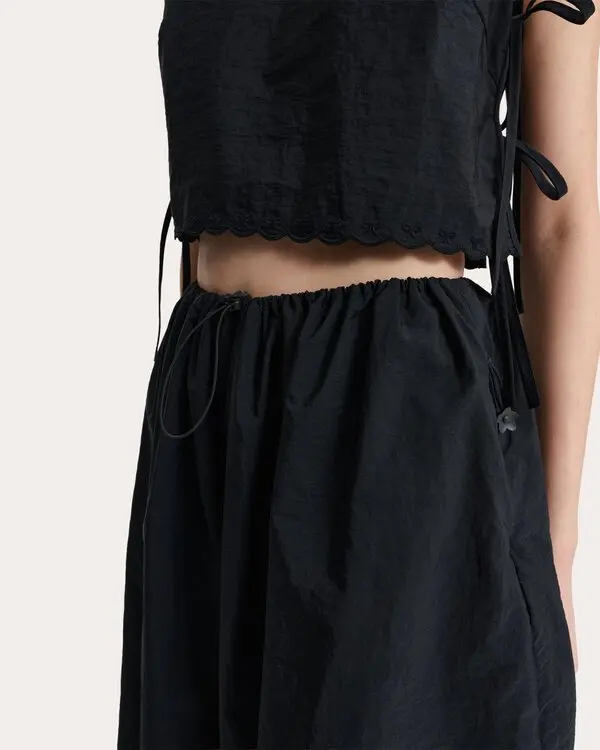 Cecilie Bahnsen Feeba Embroidered Taffeta Bow Crop Top - Black