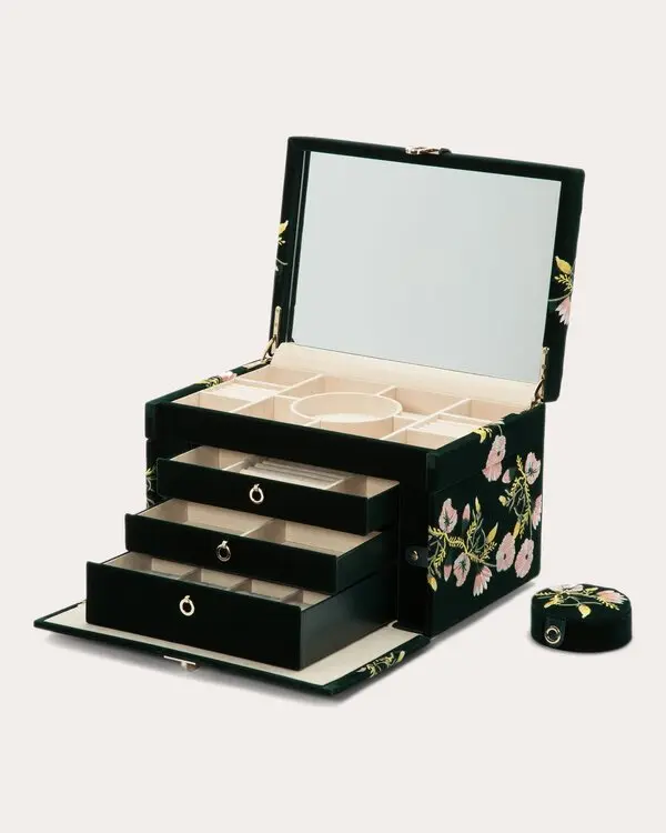 Wolf Zoe Embroidered Velvet Large Jewelry Box