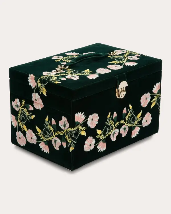 Wolf Zoe Embroidered Velvet Large Jewelry Box