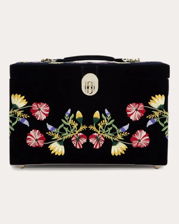 Wolf Zoe Embroidered Velvet Large Jewelry Box
