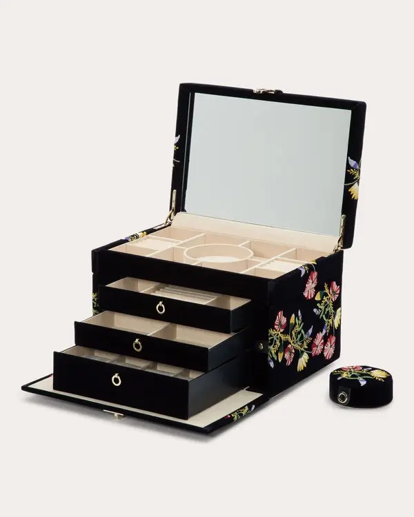 Wolf Zoe Embroidered Velvet Large Jewelry Box
