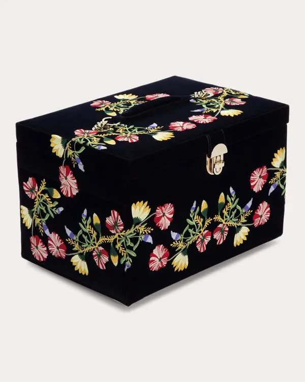 Wolf Zoe Embroidered Velvet Large Jewelry Box