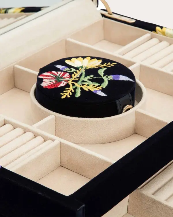 Wolf Zoe Embroidered Velvet Large Jewelry Box