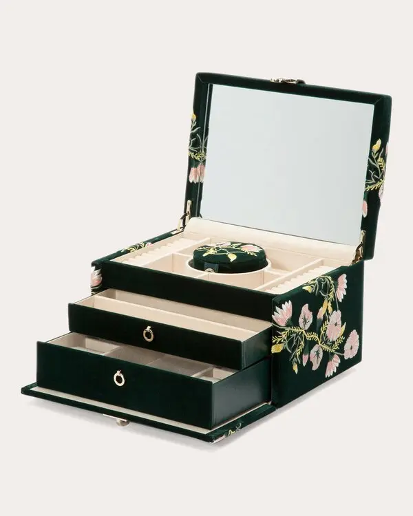 Wolf Zoe Embroidered Velvet Medium Jewelry Box