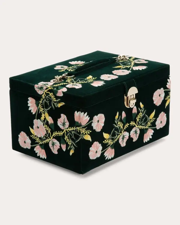 Wolf Zoe Embroidered Velvet Medium Jewelry Box