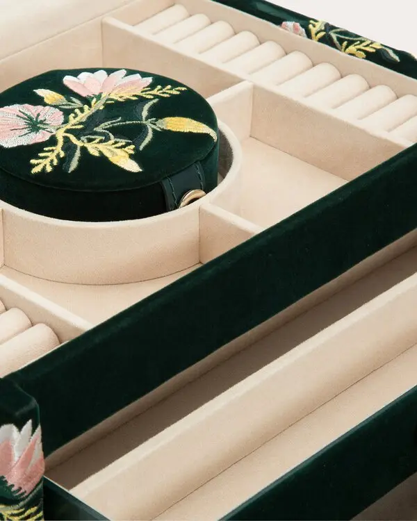 Wolf Zoe Embroidered Velvet Medium Jewelry Box