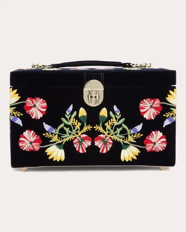 Wolf Zoe Embroidered Velvet Medium Jewelry Box