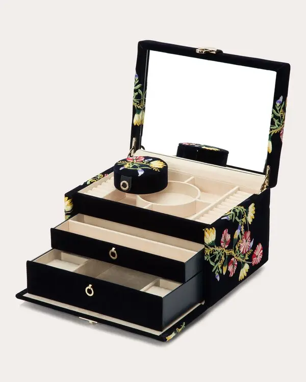 Wolf Zoe Embroidered Velvet Medium Jewelry Box