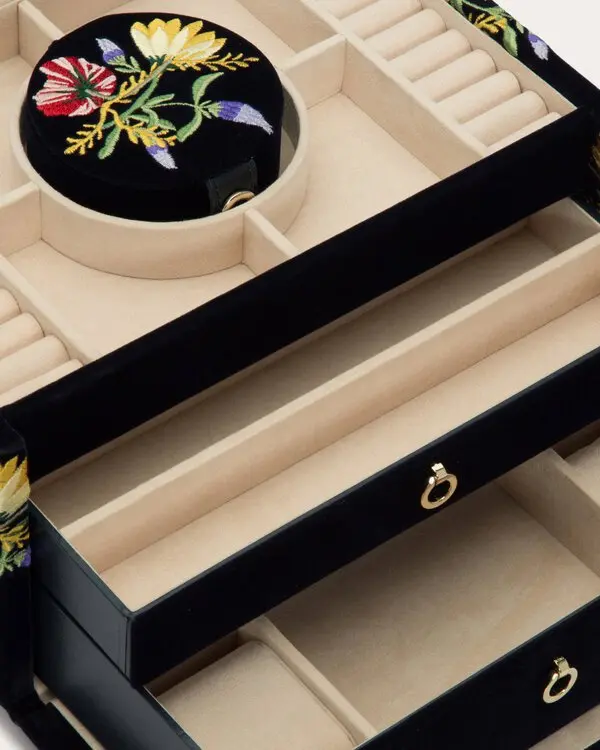 Wolf Zoe Embroidered Velvet Medium Jewelry Box