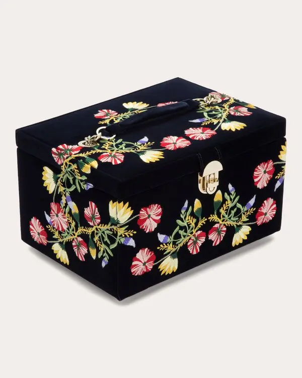 Wolf Zoe Embroidered Velvet Medium Jewelry Box