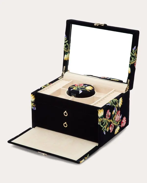 Wolf Zoe Embroidered Velvet Medium Jewelry Box