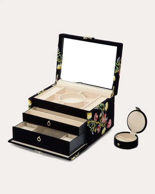 Wolf Zoe Embroidered Velvet Medium Jewelry Box
