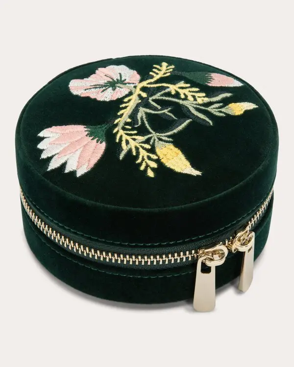 Wolf Zoe Embroidered Velvet Round Travel Case