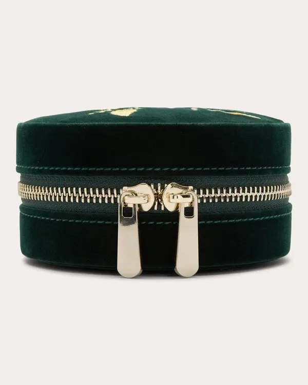 Wolf Zoe Embroidered Velvet Round Travel Case